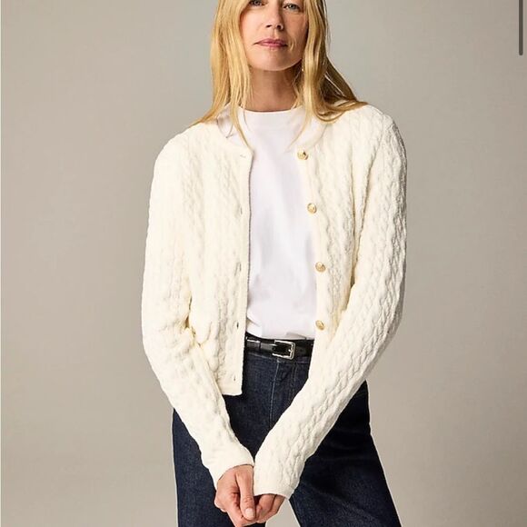 J. Crew | Sweaters | J Crew Odette Cableknit Sweater Lady Jacket In ...